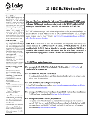Fillable Online 2019-2020 TEACH Grant Intent Form Fax Email Print ...