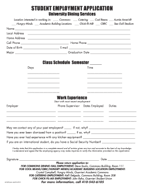 Fillable Online Student Employment Application. Student Employment ...