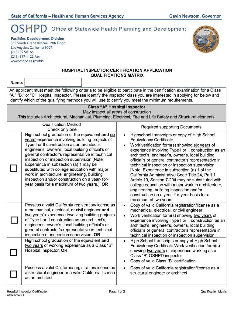 Fillable Online oshpd ca Hospital Inspection Services and Certification ...