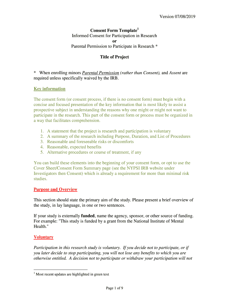 Fillable Online irb nyspi Consent Form Template - nyspi irb - New York ...