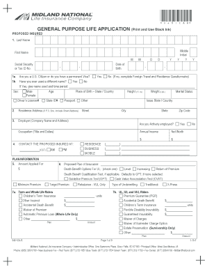 Fillable Online GENERAL PURPOSE LIFE APPLICATION (Print and Use Black ...