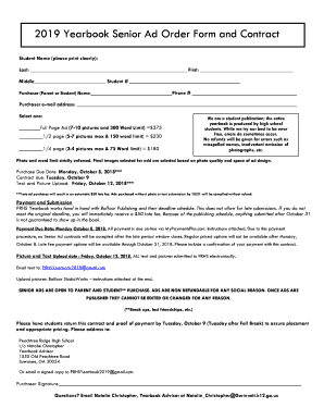 Fillable Online 2019 Yearbook Senior Ad Order Form and Contract Fax ...