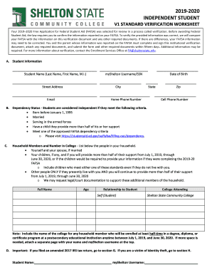 Fillable Online 2019-2020 Independent Standard Verification Form ...