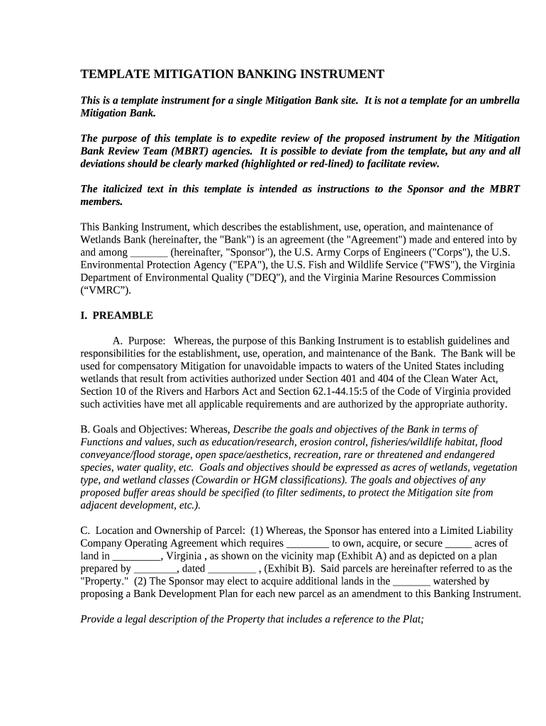 Template Mitigation Banking Instrument. MBI Doc Template | pdfFiller