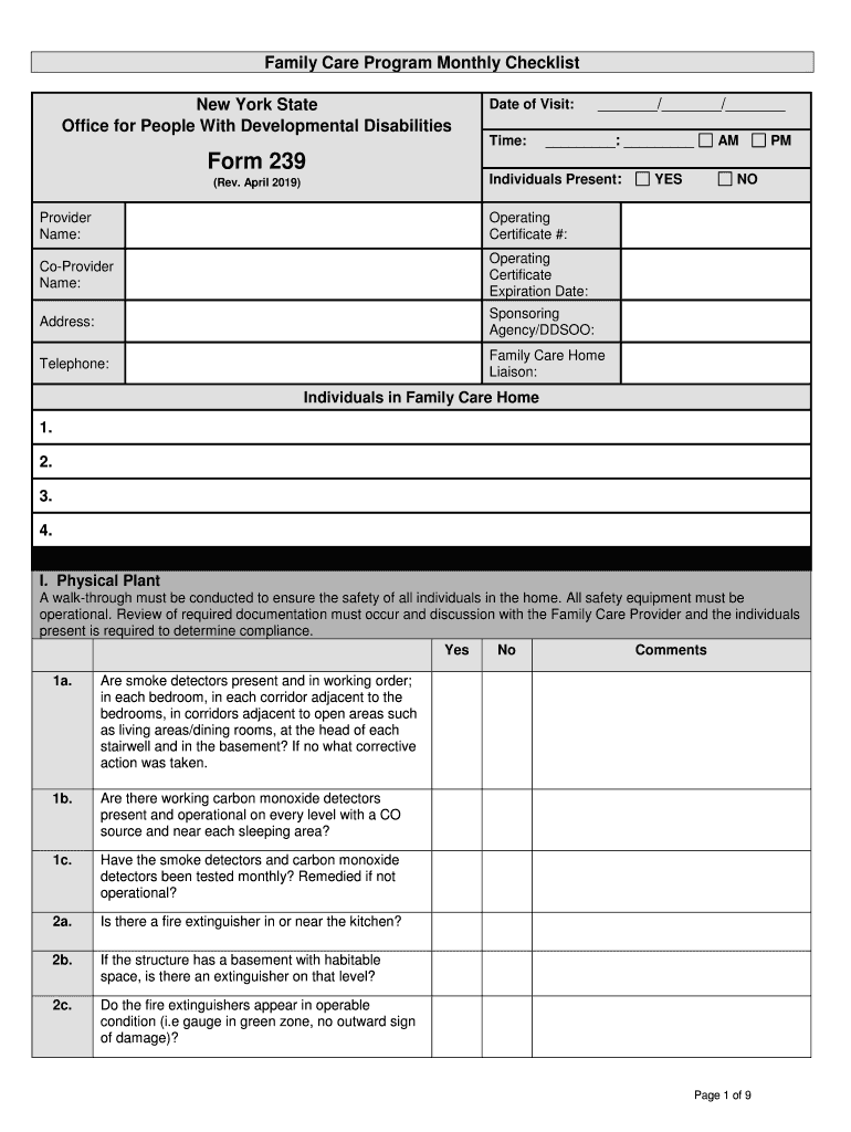 Fillable Online opwdd ny Form 239 - Family Care Program Monthly ...
