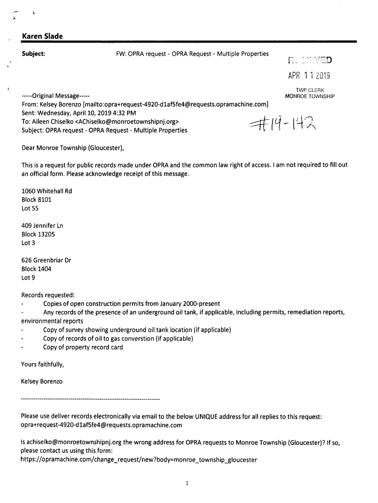 Fillable Online OPRA Request - Multiple Properties - an Open Public ...