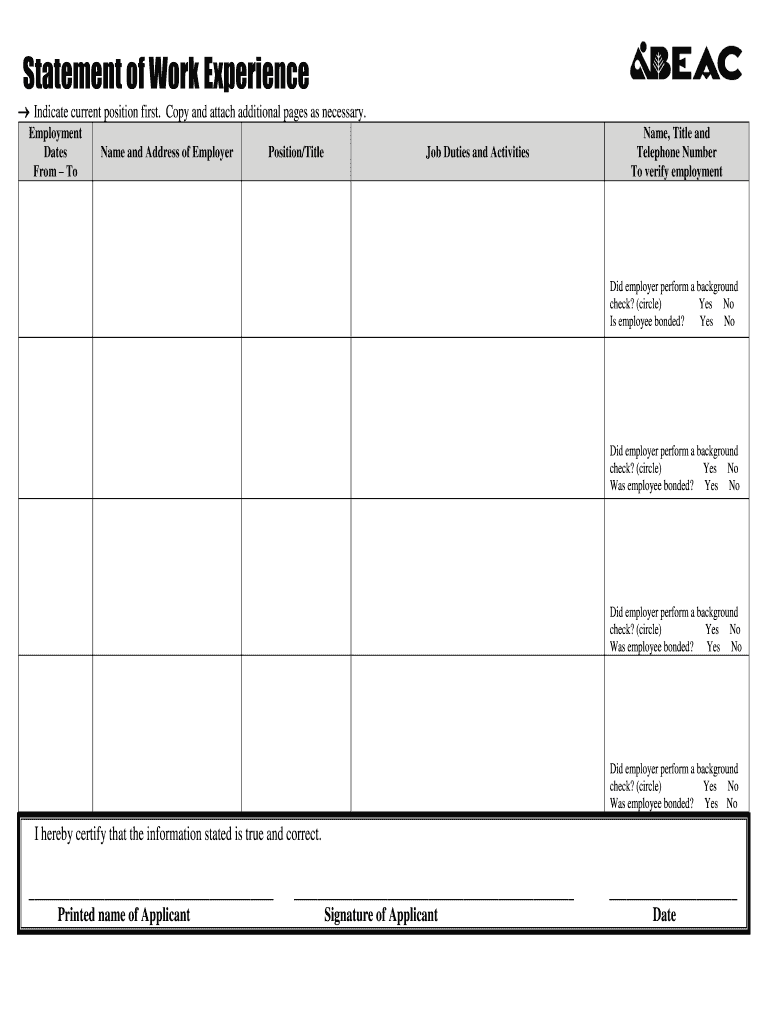 Fillable Online na theiia Statement of Work Experience Fax Email Print ...