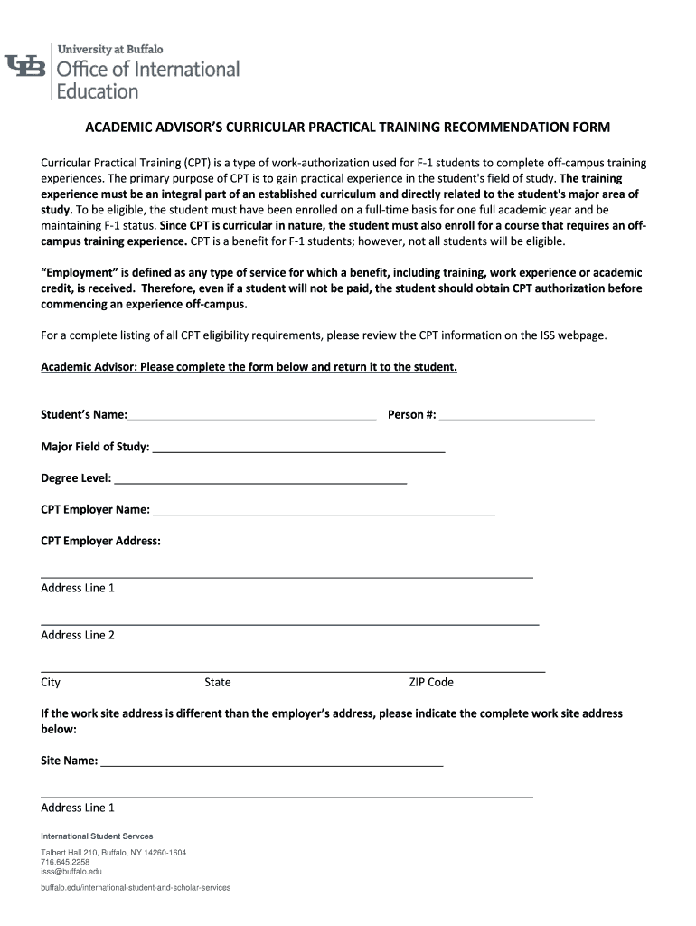 Fillable Online academic advisor's curricular practical training ...