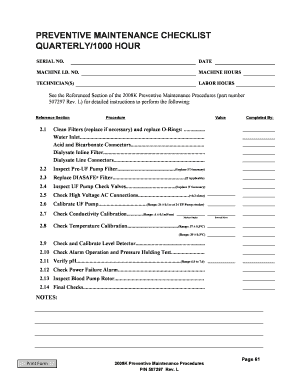 Fillable Online preventive maintenance checklist quarterly/1000 hour ...