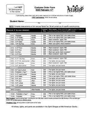Fillable Online Costume Order Form W19 Fax Email Print - pdfFiller