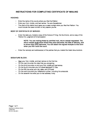 Fillable Online INSTRUCTIONS FOR COMPLETING CERTIFICATE OF MAILING Fax ...