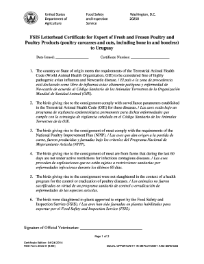 Fillable Online FSIS Letterhead Certificate for Export of Fresh and ...