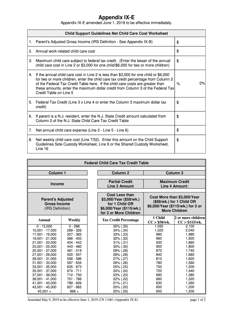 Fillable Online Child Support Guidelines - Net Child Care Cost Worksheet - Appendix IX-E. Child ...