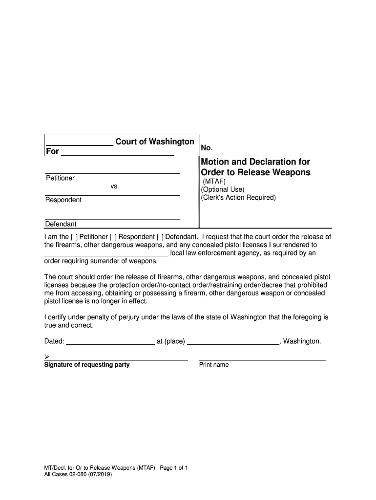 Fillable Online Order to Release Weapons Fax Email Print - pdfFiller