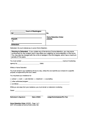 Fillable Online Home Detention Order Fax Email Print - pdfFiller