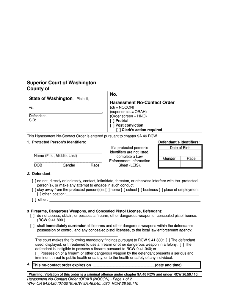Washington Harassment No-Contact Order - Blank Fillable Template | Fill ...