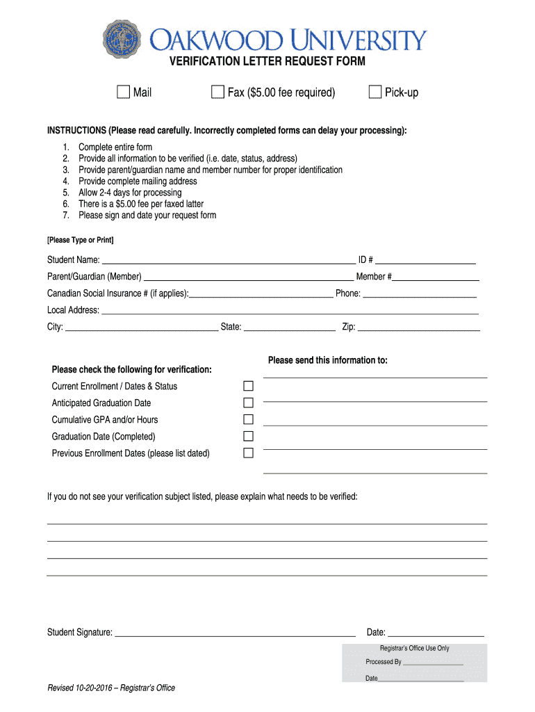 Fillable Online OU Verification Letter Request Form Fax Email Print - pdfFiller
