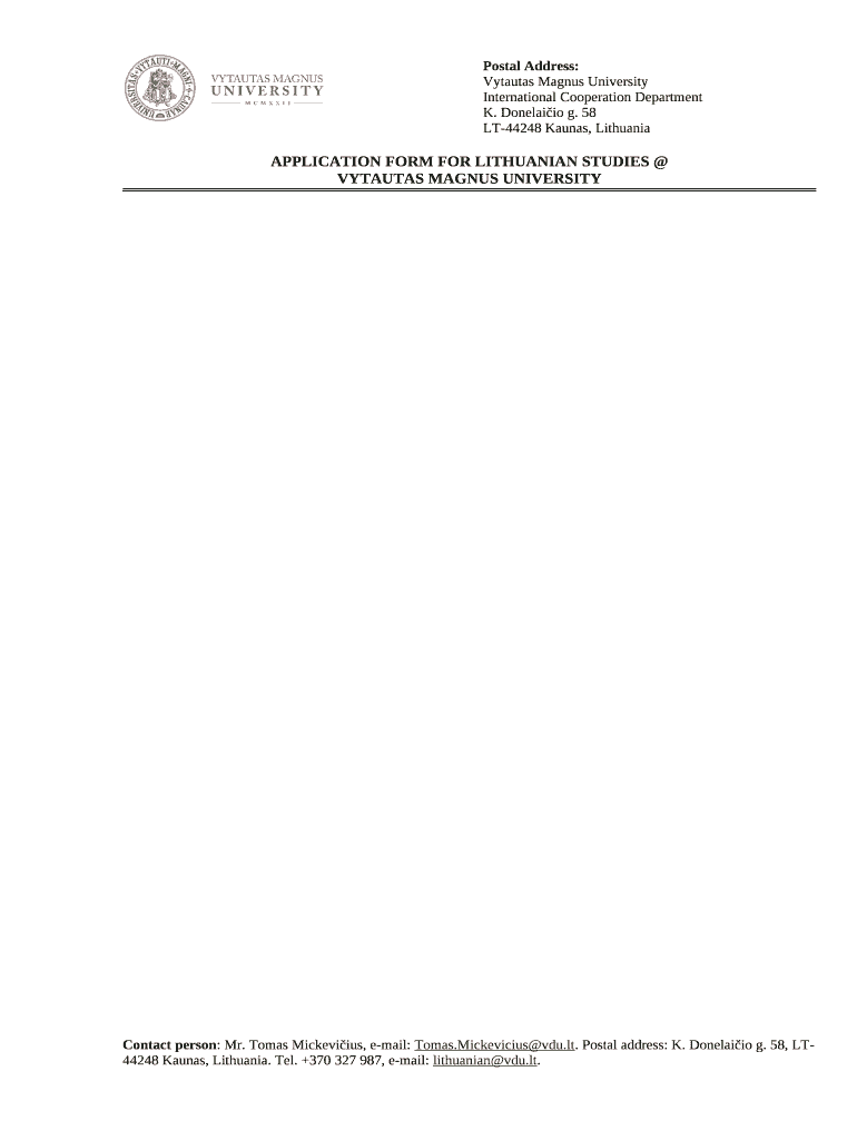 APPLICATION FOR LITHUANIAN STUDIESVYTAUTAS ... Doc Template | pdfFiller