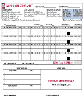 Fillable Online NAPA 9-BALL SCORE SHEET Fax Email Print - pdfFiller