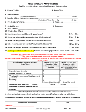 Fillable Online CHILD CARE RATES AND OTHER FEES Fax Email Print - pdfFiller