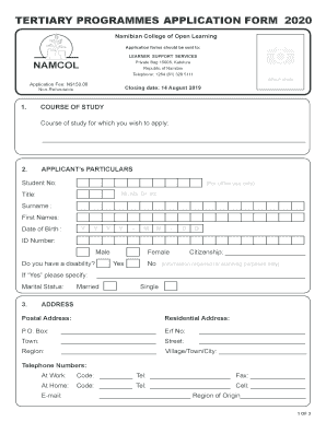 Fillable Online TERTIARY PROGRAMMES APPLICATION FORM 2020 Fax Email ...