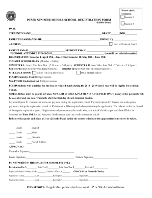 Fillable Online PCSSD SUMMER MIDDLE SCHOOL REGISTRATION FORM PLEASE ...