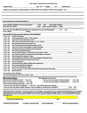 Fillable Online mri patient history and screening form - Medical ...