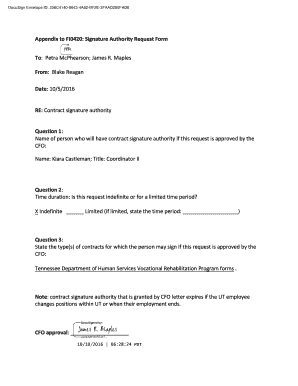 Fillable Online Appendix to FI0420: Signature Authority Request Form To ...