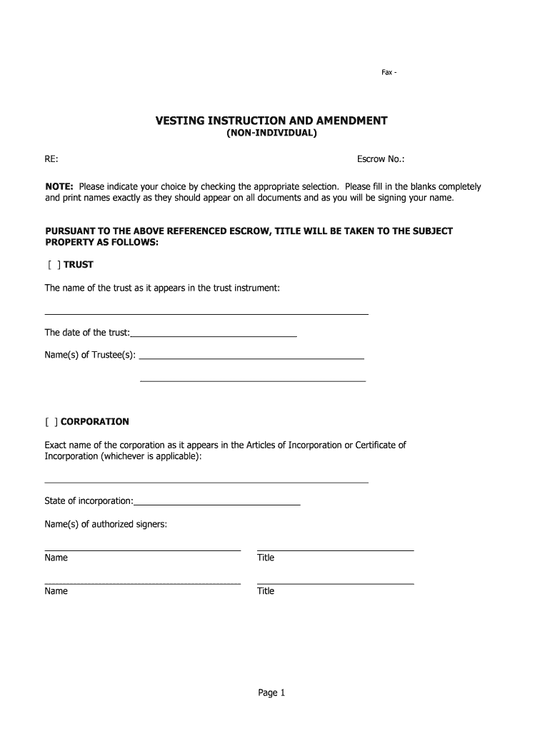 Fillable Online vesting amendment/ worksheet - Pathway Escrow Fax Email ...