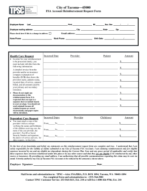 Fillable Online cms cityoftacoma The FSA Account Reimbursement Request ...