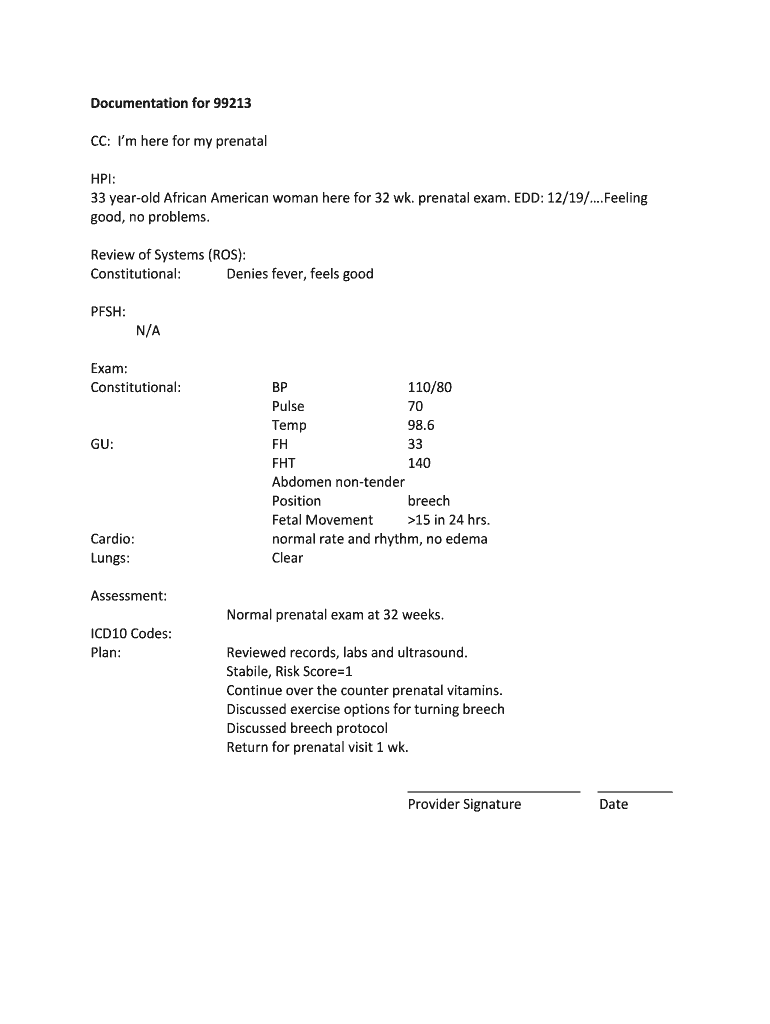 Fillable Online Documentation for 99213 CC: I'm here for my prenatal ...