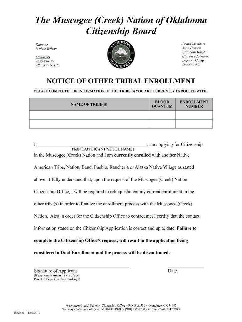 Fillable Online NOTICE OF OTHER TRIBAL ENROLLMENT Fax Email Print ...