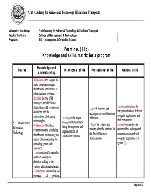 Fillable Online Form no. (11b) Knowledge and skills matrix for a ...