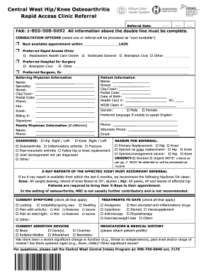 Fillable Online Central East LHIN Hip and Knee Referral Form Fax Email ...
