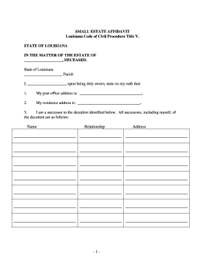 Louisiana Small Estate Affidavit - Fill Online, Printable, Fillable ...