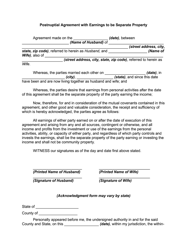 Postnuptial Agreement Fill Online Printable Fillable Blank PdfFiller