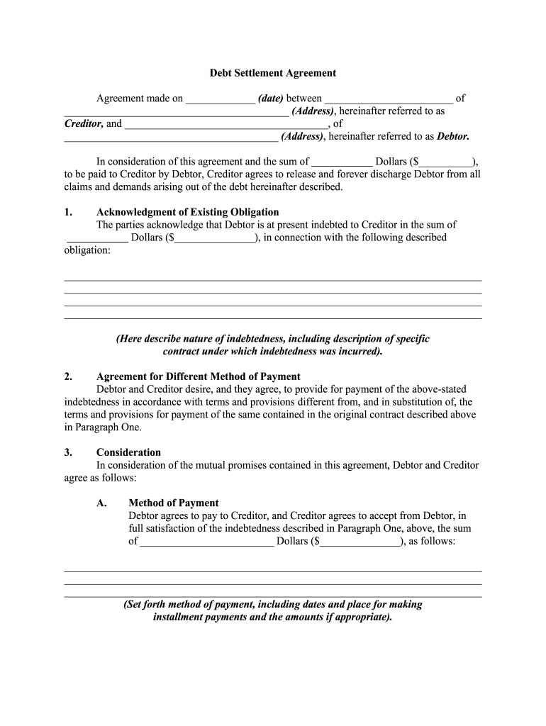 Free Debt Settlement Agreement Template Free Debt Settlement Agreement Template