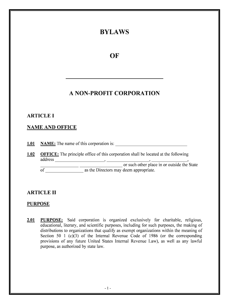 Bylaws Nonprofit Organization Fill Online Printable Fillable Blank 