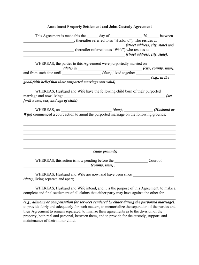 Joint Custody Agreement Fill Online Printable Fillable Blank 