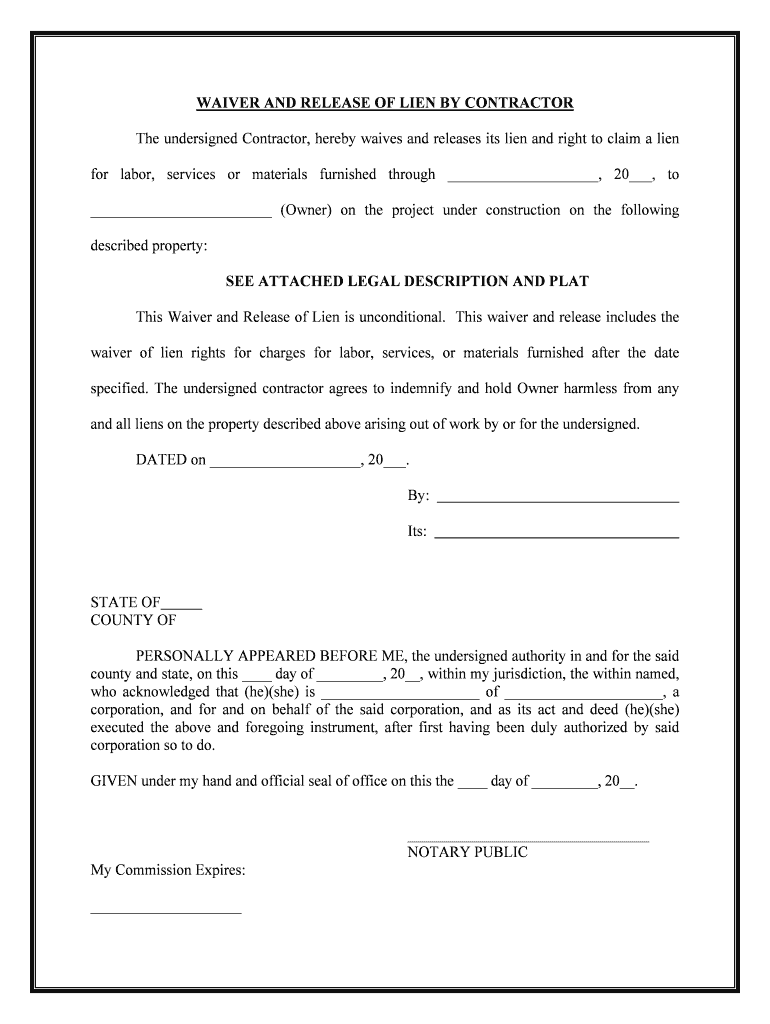 Generic Printable Lien Waiver Form