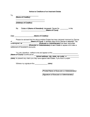 Insolvent Estate Letter To Creditors - Fill Online, Printable, Fillable ...