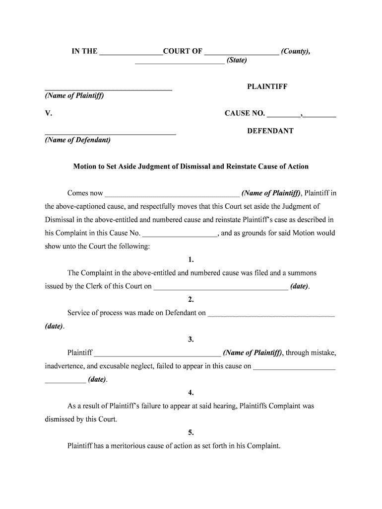 Motion To Set Aside Order Fill Online Printable Fillable Blank 