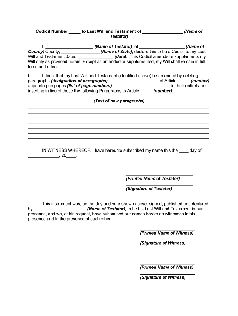 Codicil Form Fill Online Printable Fillable Blank PdfFiller