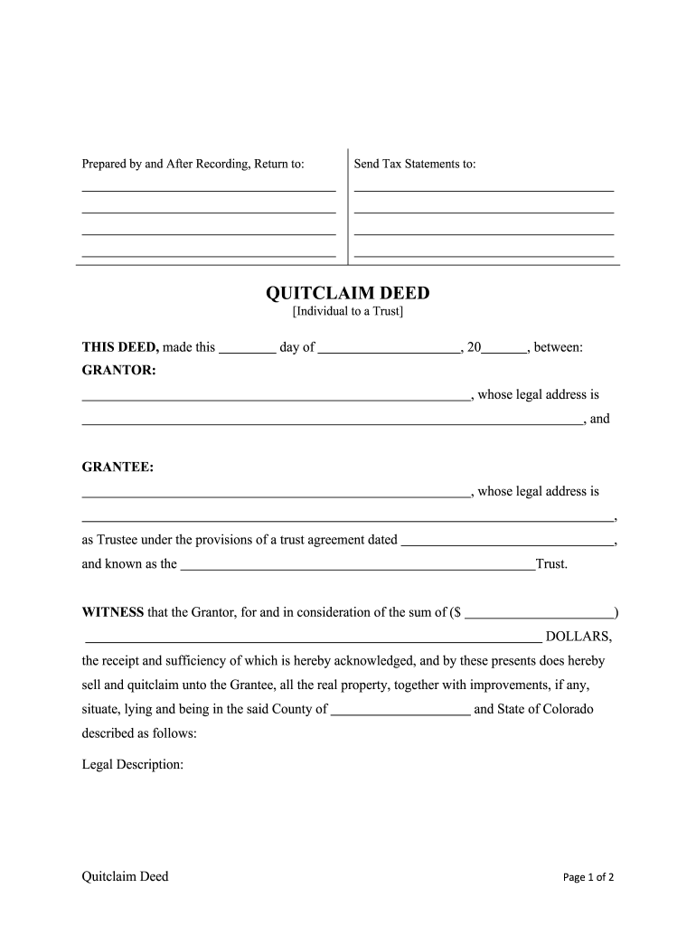 Fillable Online Colorado Quit claim Deed from an Individual to a Trust ...