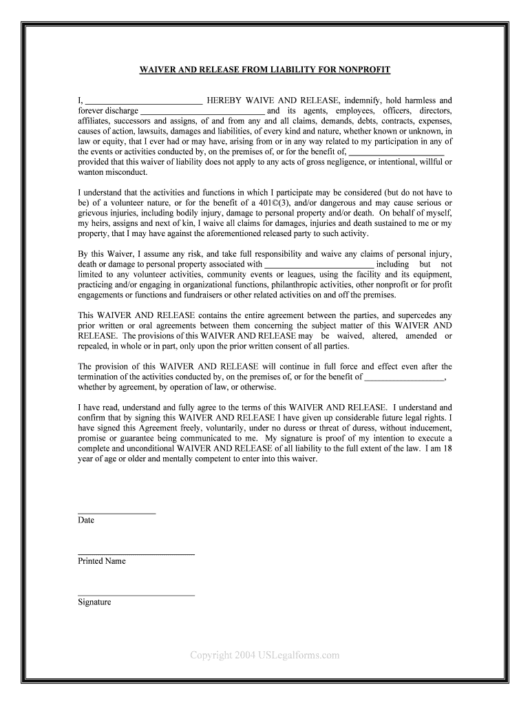 Fillable Online release and waiver of liability and hold harmless agreement i hereby ... Fax ...
