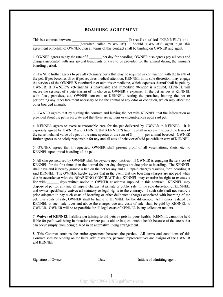 Dog Boarding Contracts Fill Online Printable Fillable Blank Dog Boarding Contracts Fill Online Printable Fillable Blank