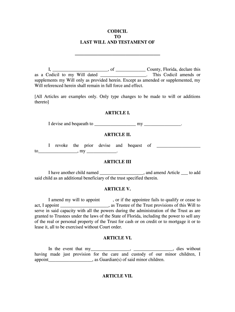 Codicil Fill Online Printable Fillable Blank PdfFiller