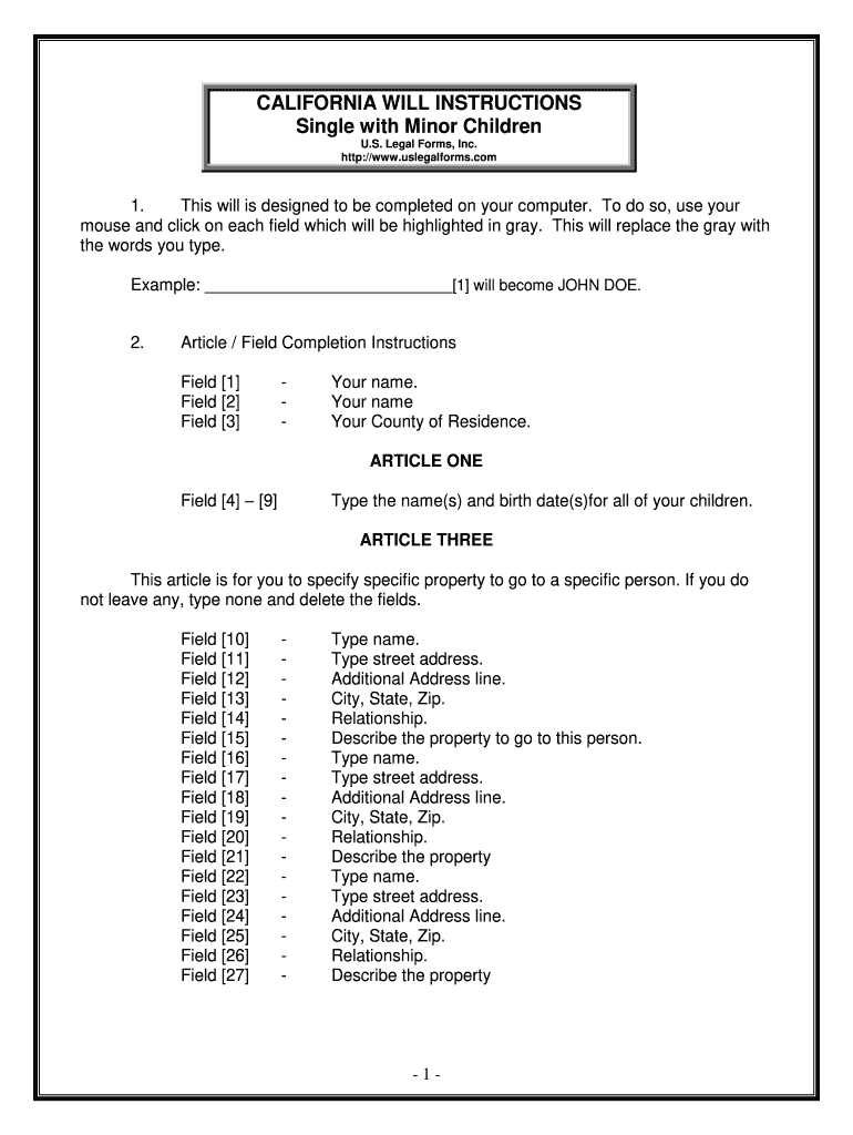 California Will Instructions - Blank Fillable Template | Fill Out ...