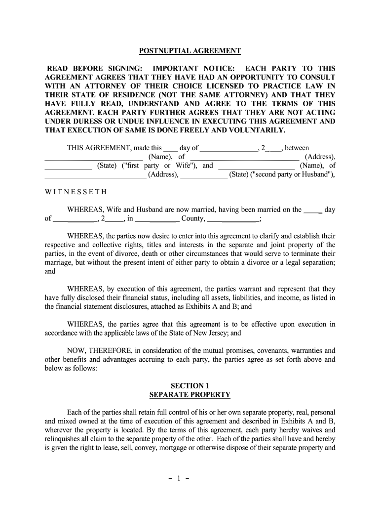Postnuptial Agreement Form Fill Online Printable Fillable Blank 