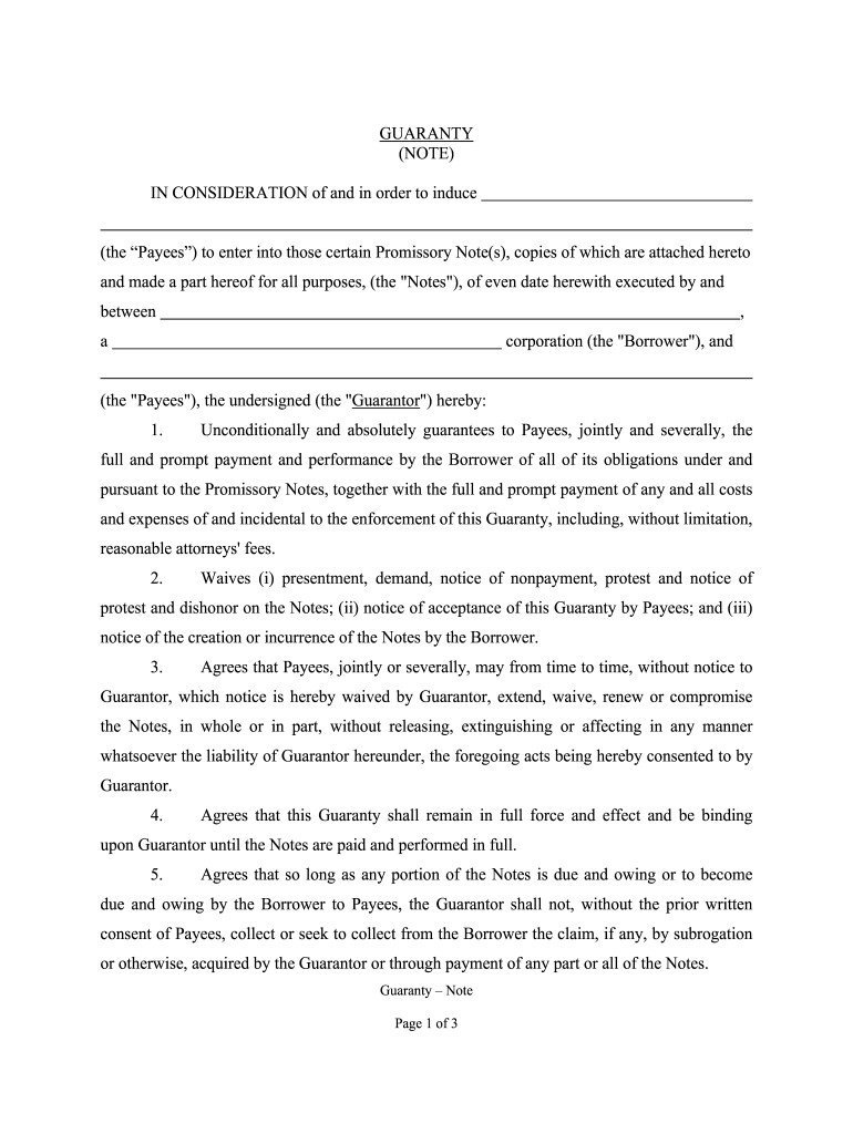 Fillable Online Guaranty of Promissory Note by Corporation - Corporate Borrower Fax Email Print ...